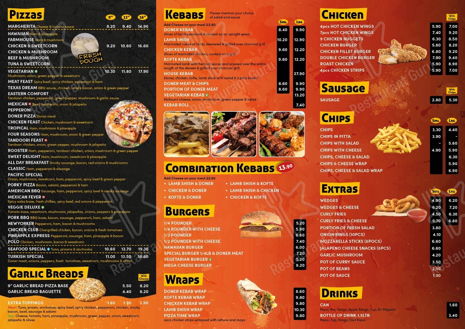Menu at Pizza Time & Kebab House pizzeria, Watchet