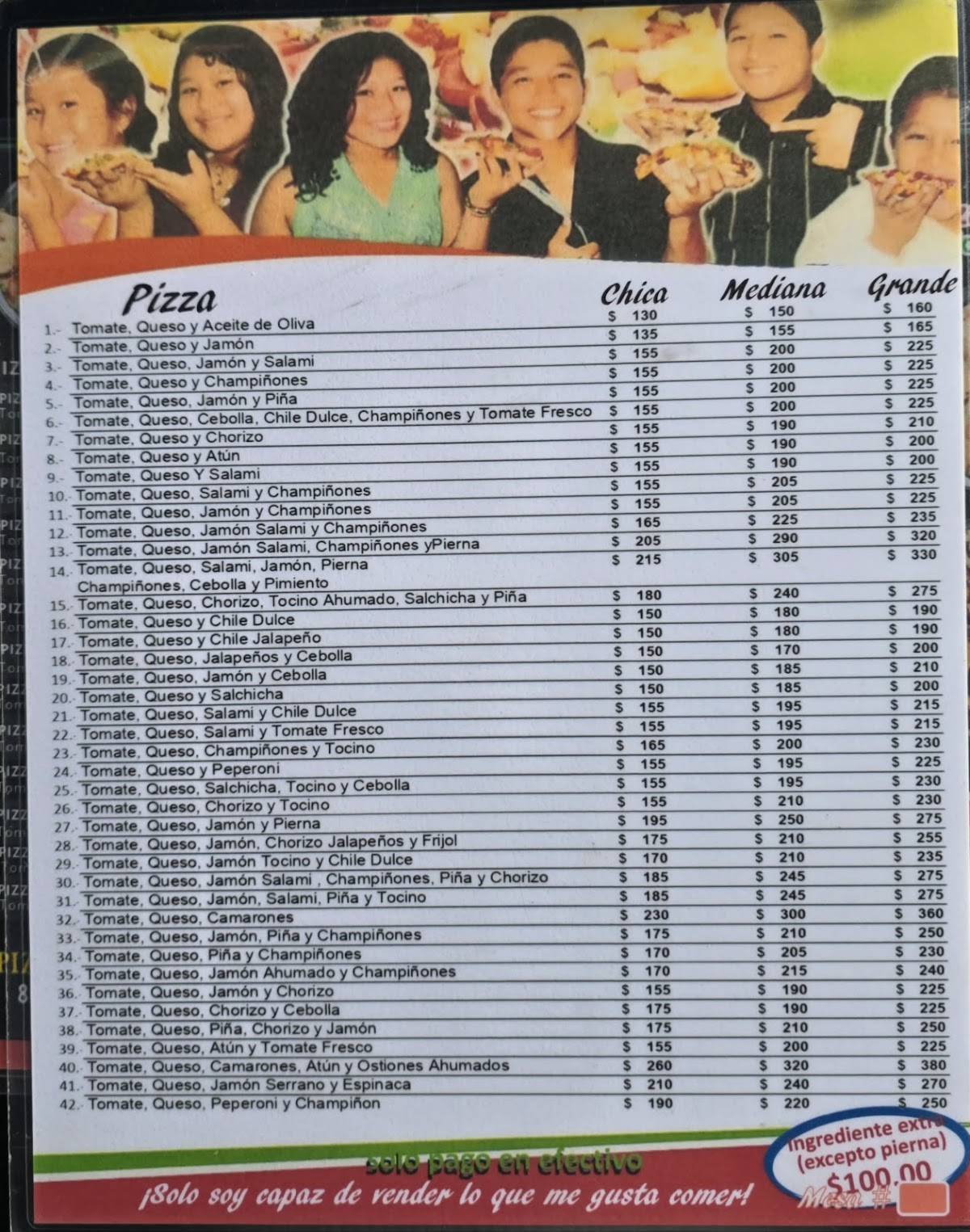 Carta del restaurante Pizza Y Corre Caucel, Merida
