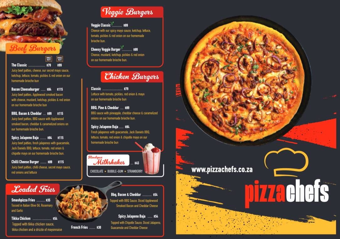 Menu at PizzaChefs Posthouse Link Centre pizzeria, Johannesburg