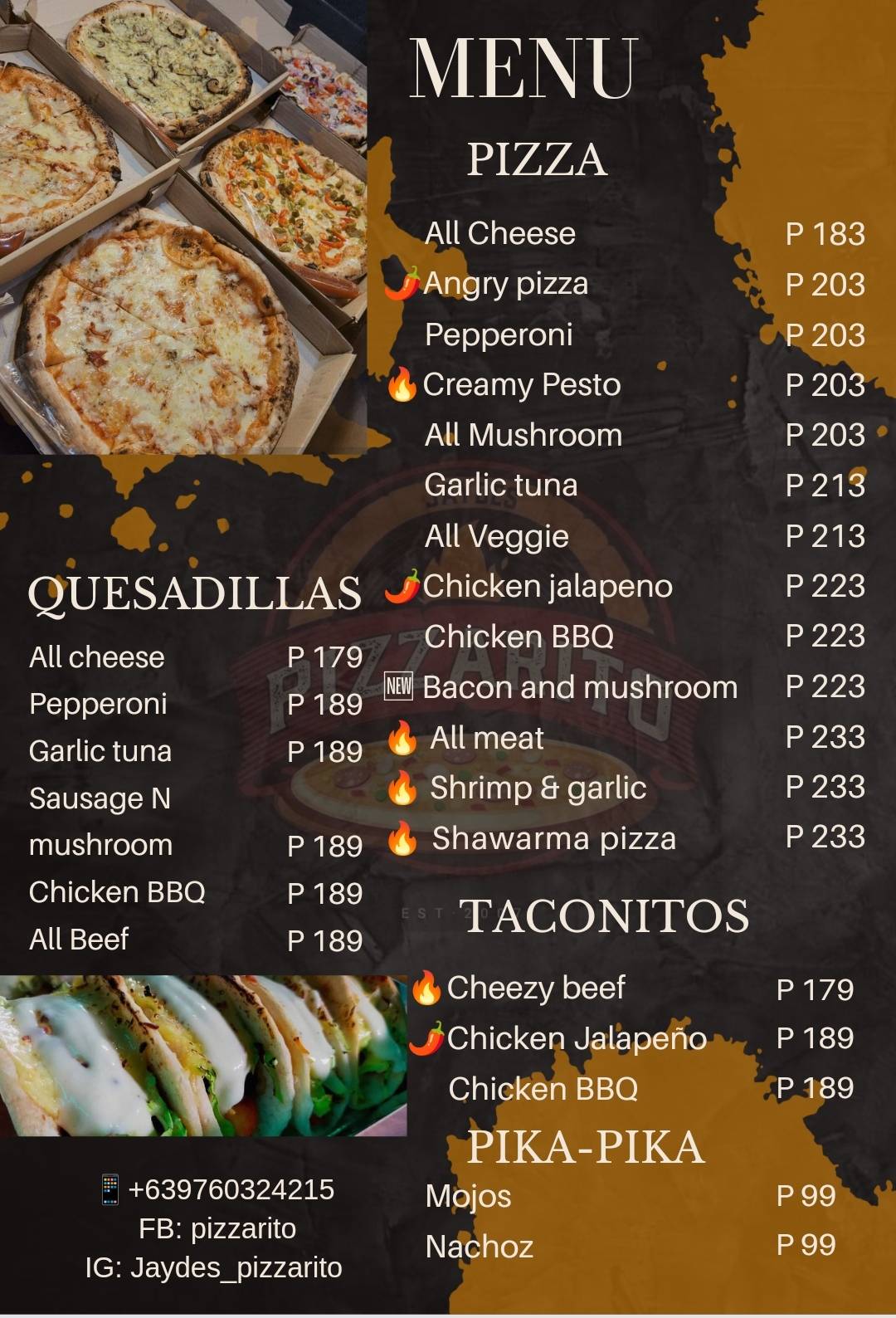 Menu at Pizzarito restaurant, Quezon City
