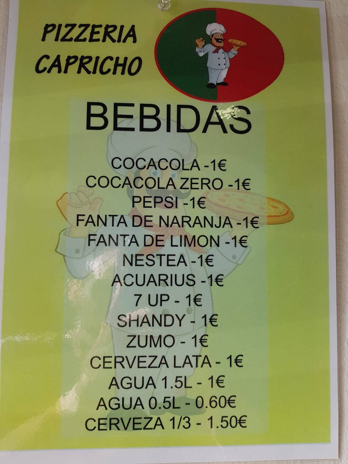 Carta de Pizzeria Capricho, Guadix