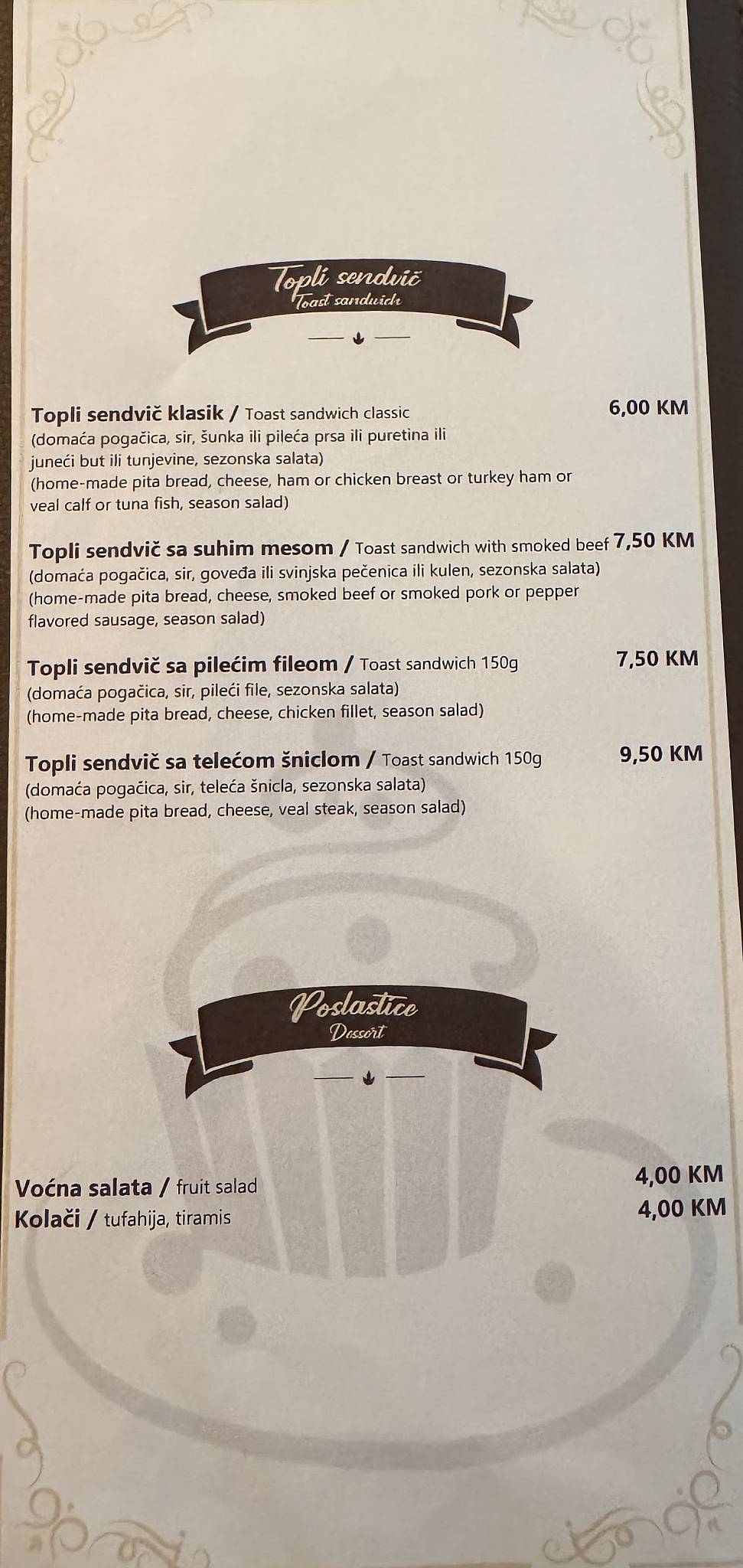 Menu at Pizzeria Cedar, Travnik, Šehida 47