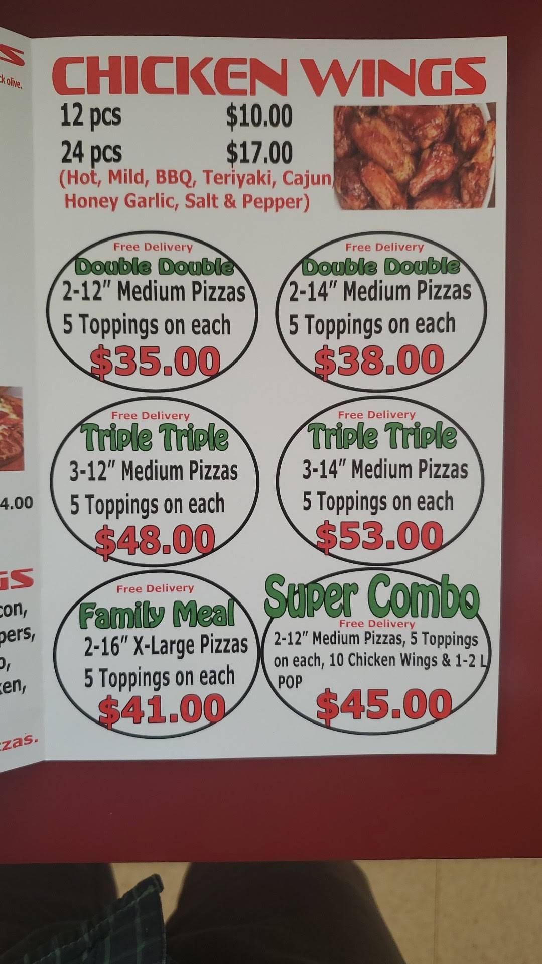 Menu at Crossfield Pizza pizzeria, Crossfield