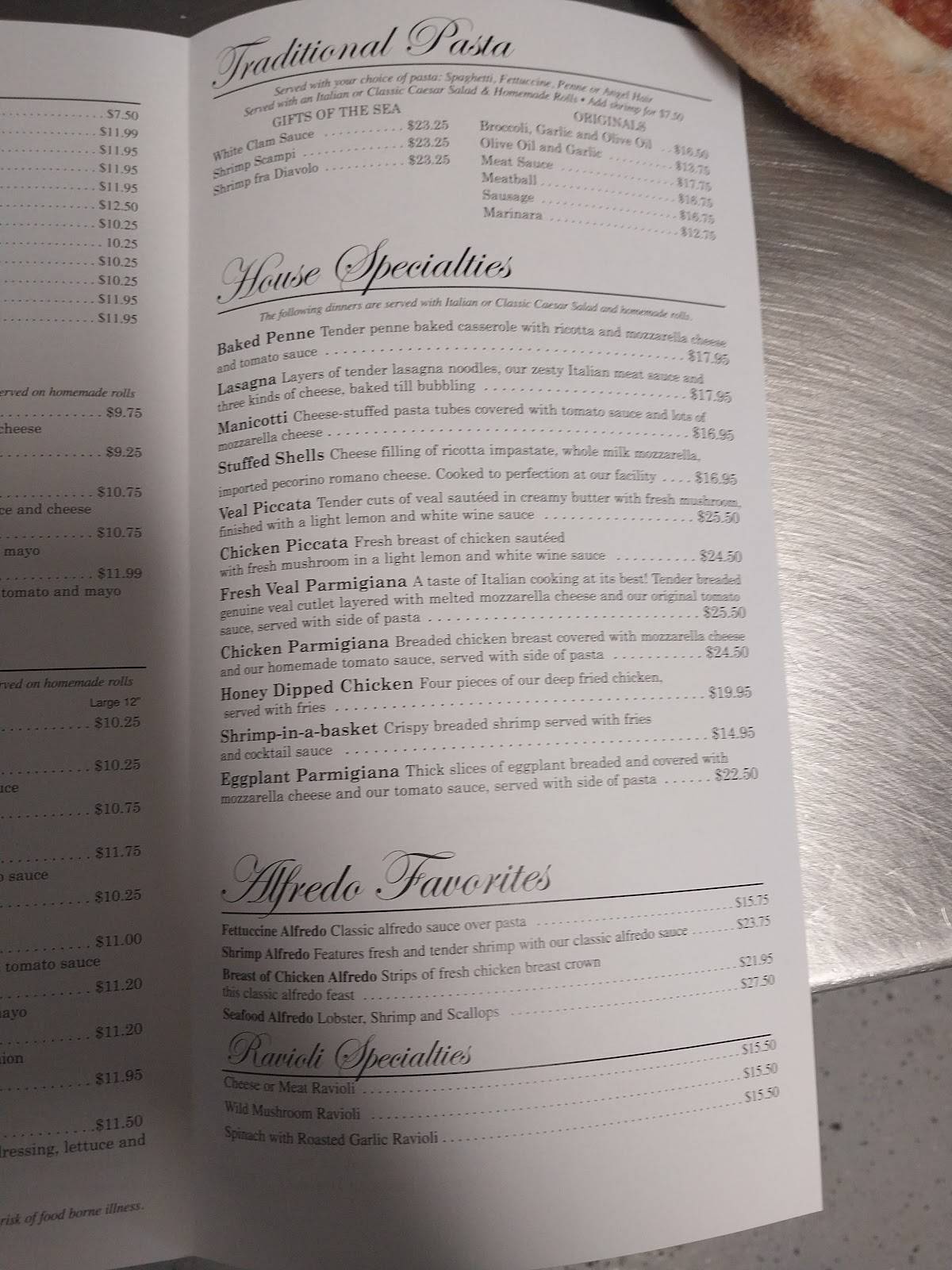 Menu at Demarco's Italian Restaurant, USA