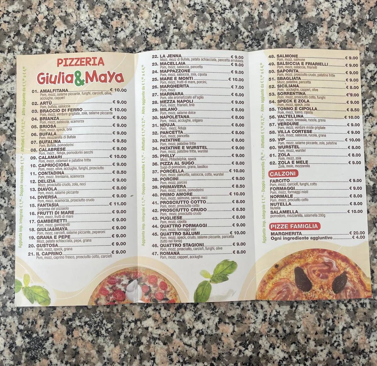 Menu at Pizzeria Giulia & Maya, Villa Cortese
