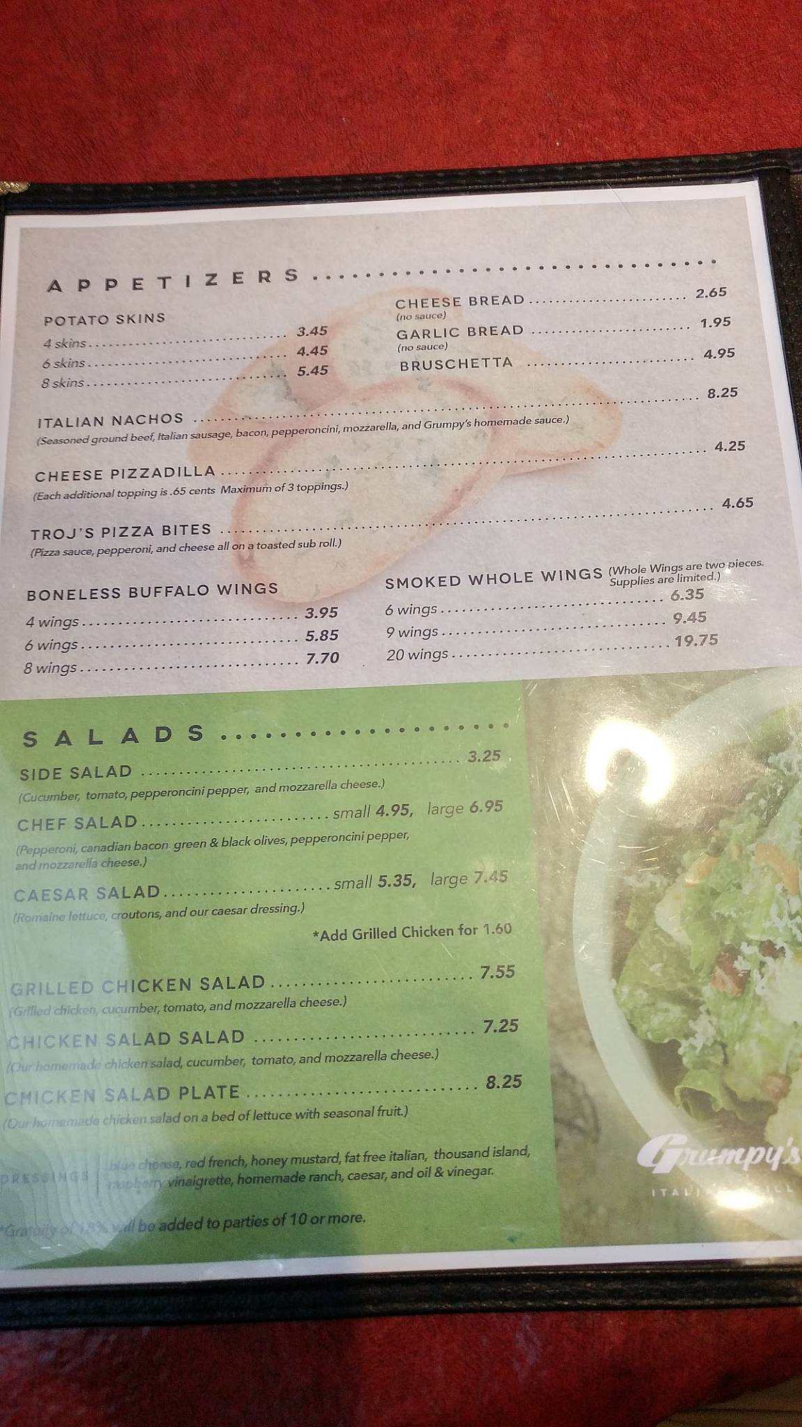 Menu at Grumpy's Italian Grill pizzeria, Cullman, 402 5th St SW