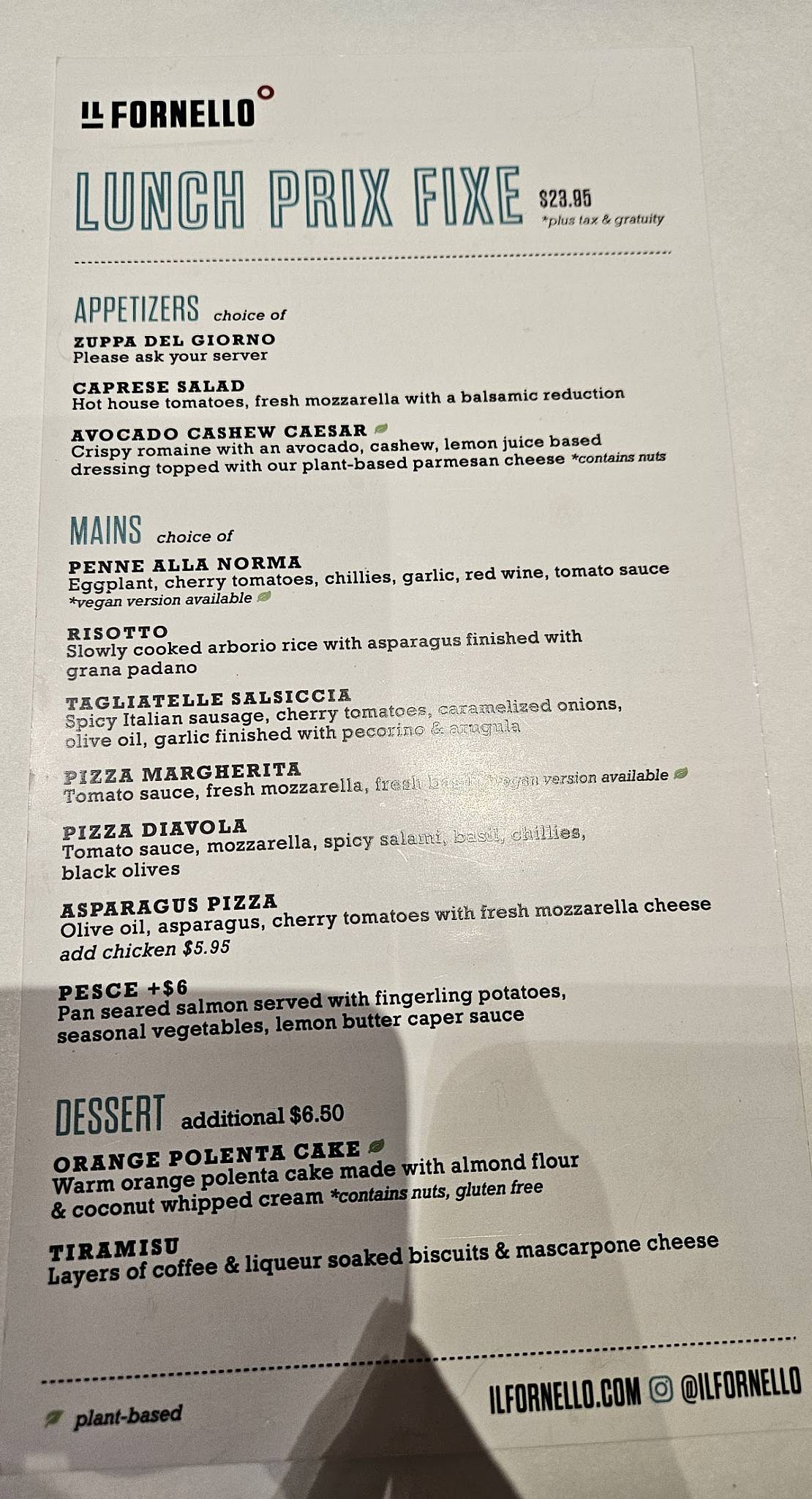 Menu at IL FORNELLO - Bayview Village pizzeria, Toronto, Bayview Ave