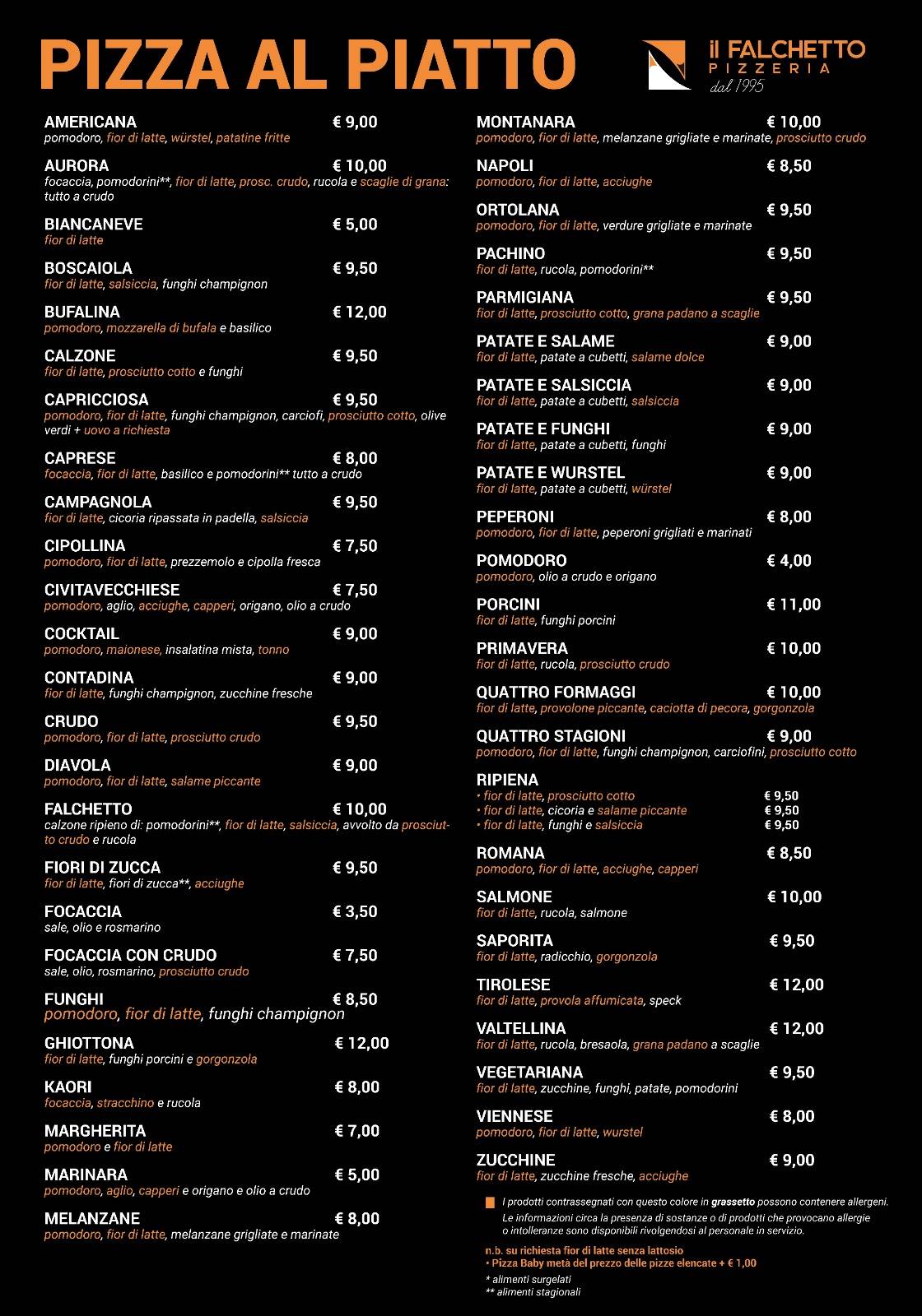 Menu da Il Falchetto pizzeria, Tarquinia