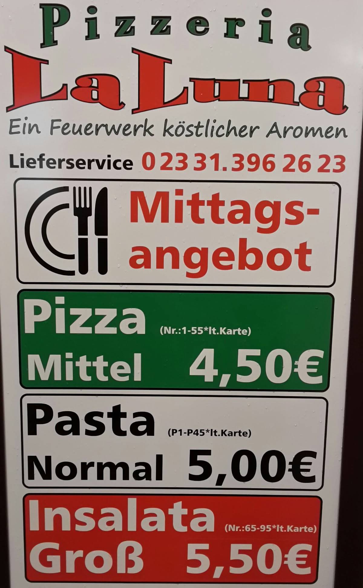 Speisekarte von Pizzeria La Luna GbR, Hagen