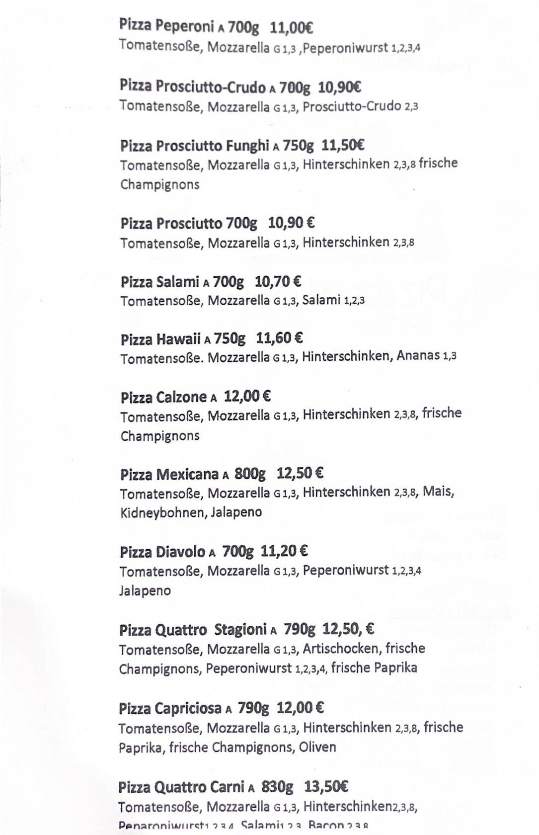 Speisekarte von Pizzeria La Mosella, Brauneberg