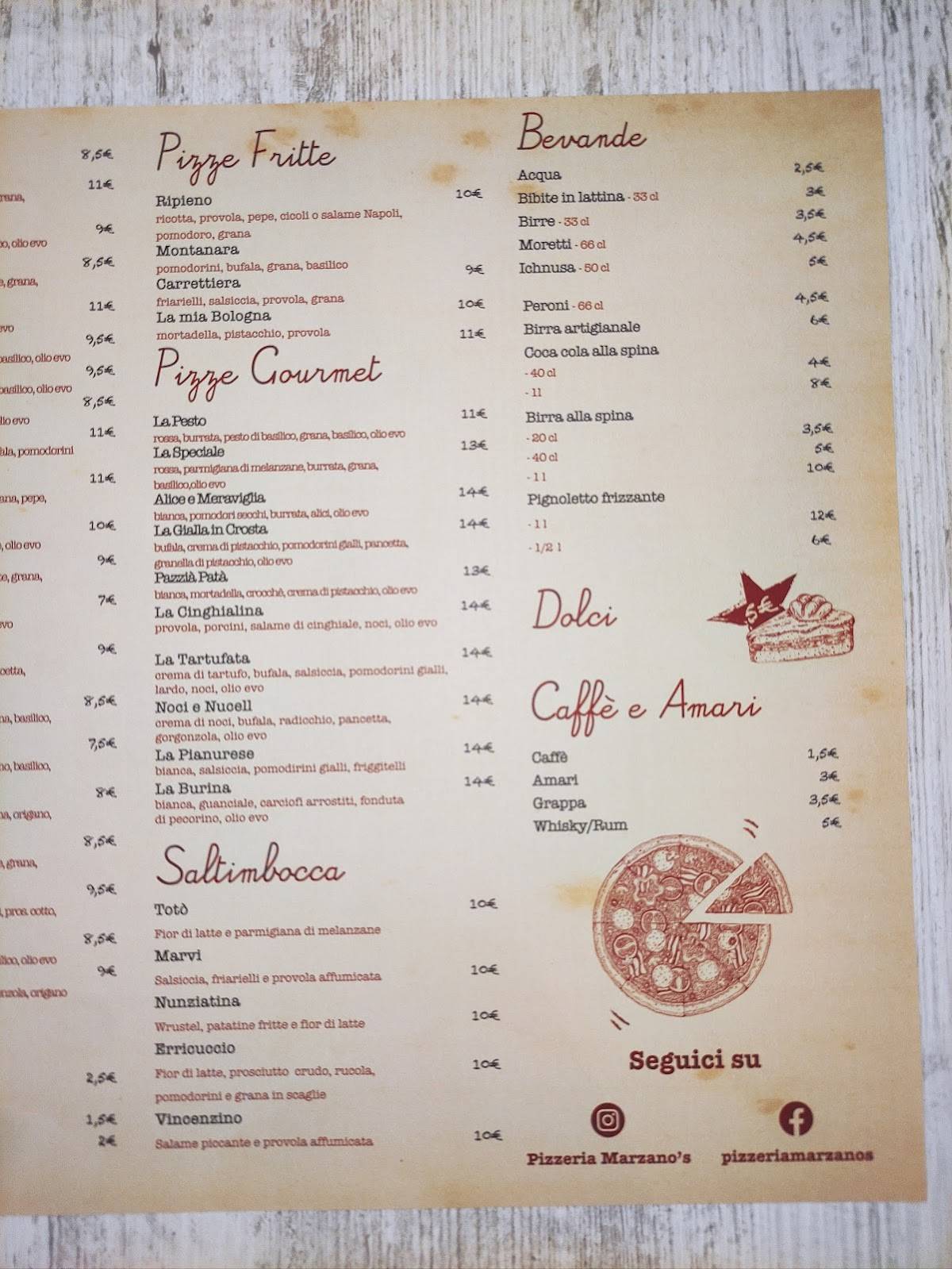 Menu da Pizzeria Marzano's, San Giovanni in Persiceto