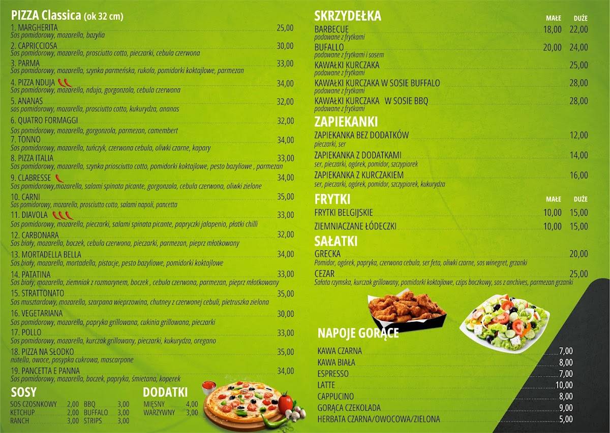 Menu at Pizzeria Olio, Majdan Królewski