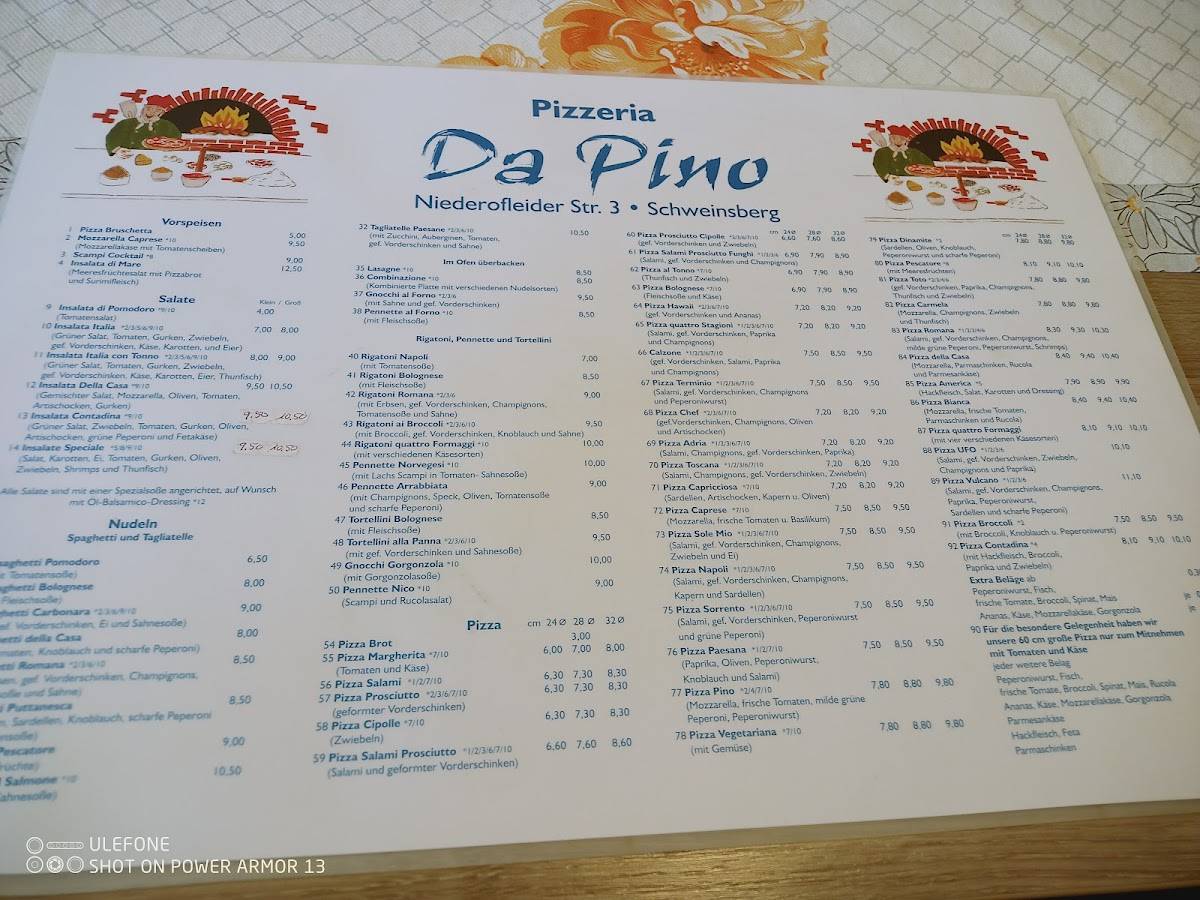 Speisekarte von Pizza Da Pino, Stadtallendorf