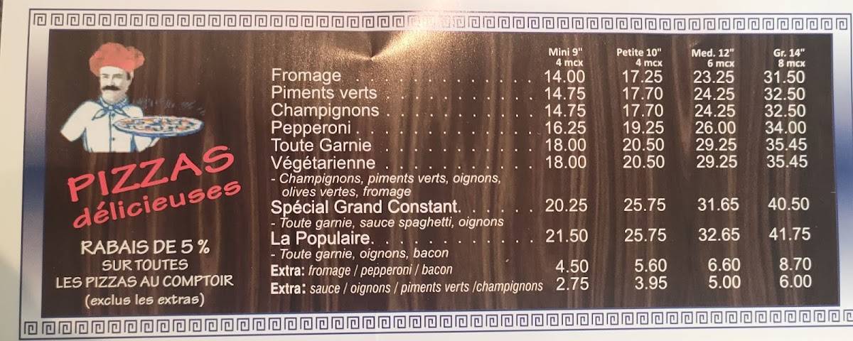 Menu au Pizzeria Le Grand Constant, Trois-Rivières, Rang Saint-Charles