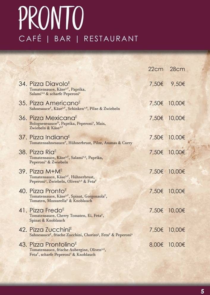 Speisekarte von Pronto Restaurant, Delbrück