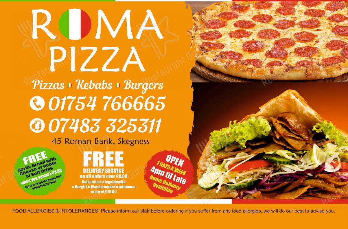 Menu at ROMA PIZZA & KEBAB pizzeria, Skegness