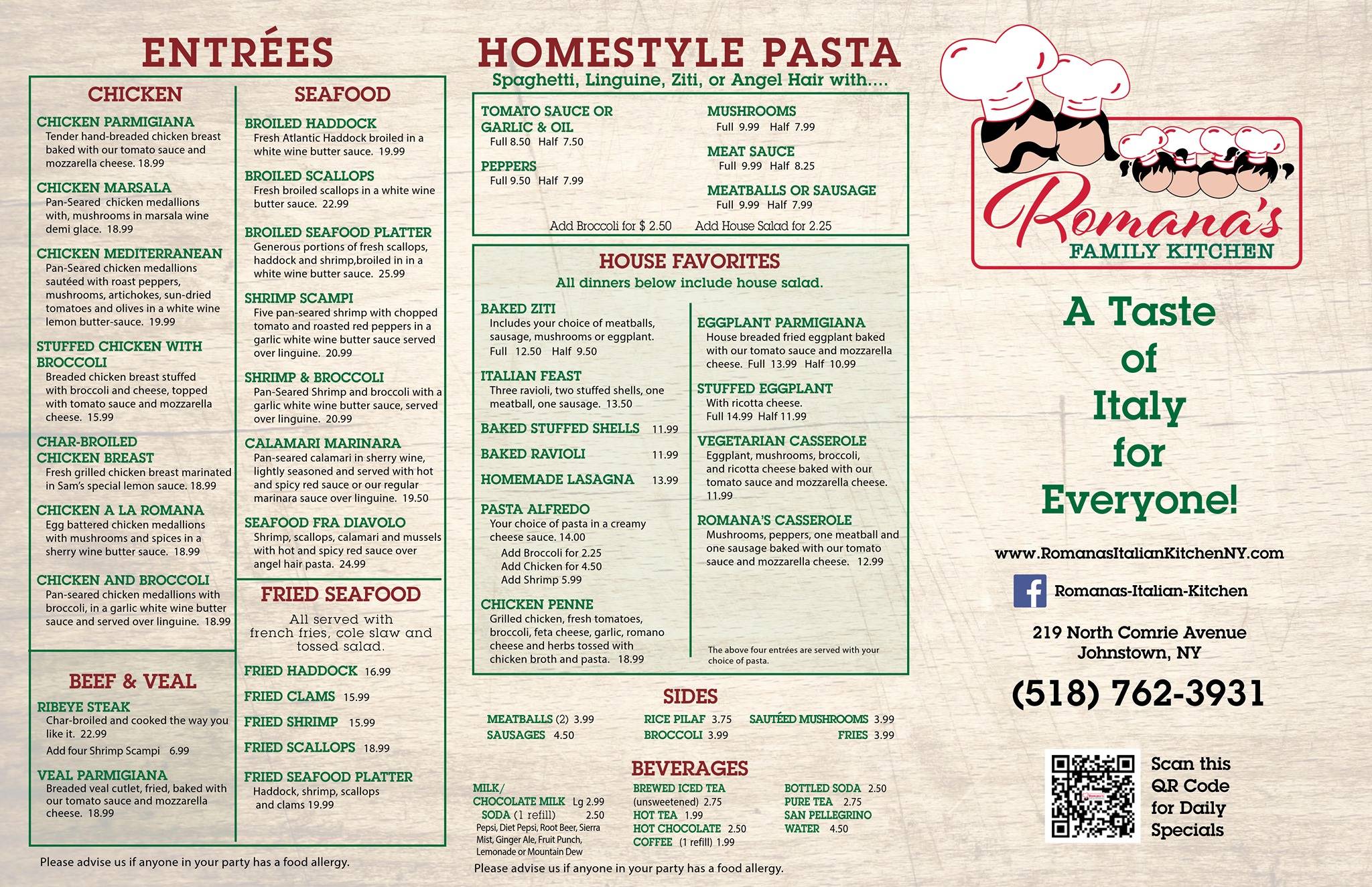 Menu at Romana's Italian Kitchen pizzeria, Johnstown