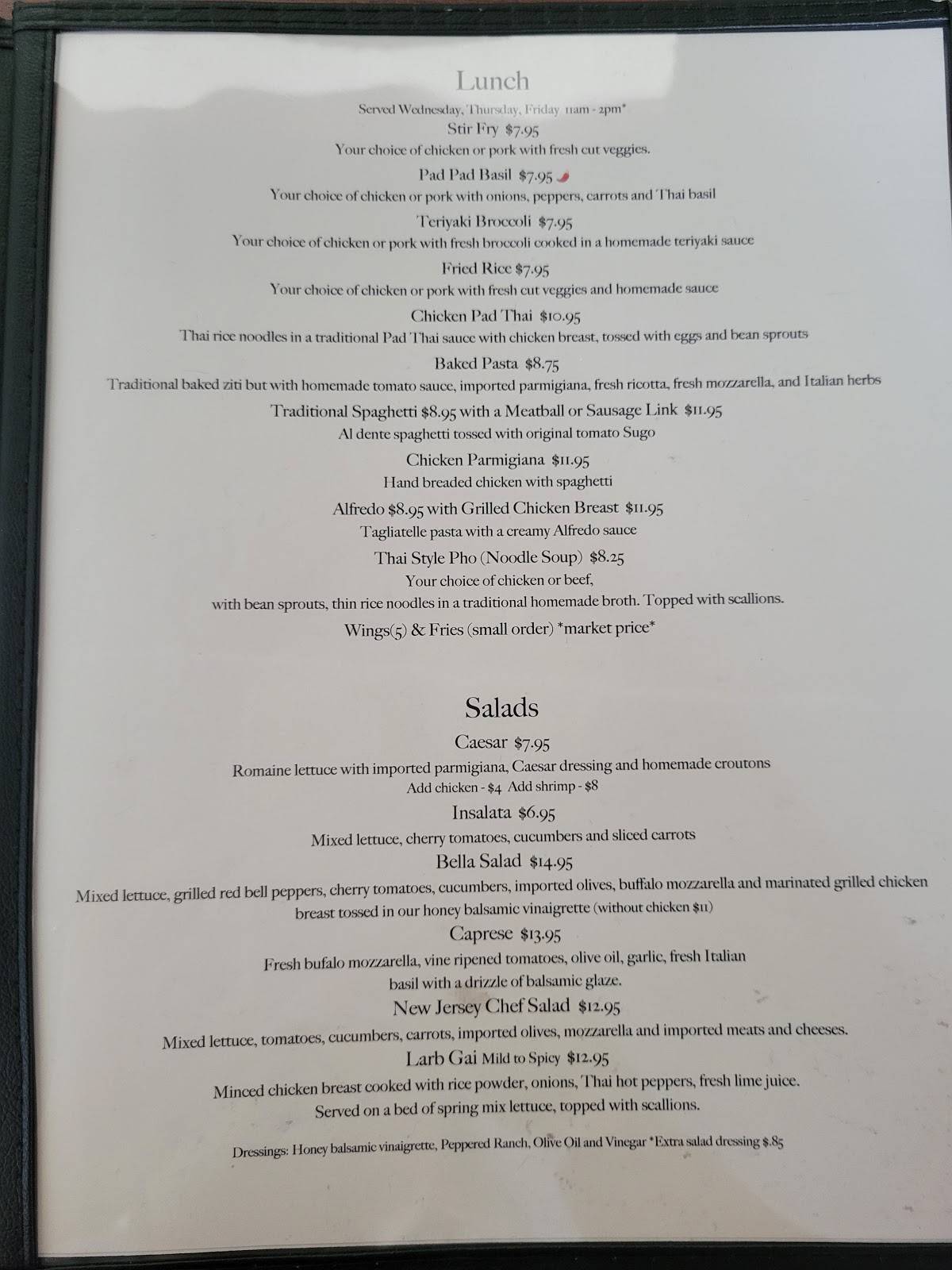 Menu at Thaitalian Infusion Cuisine pizzeria, Cambridge