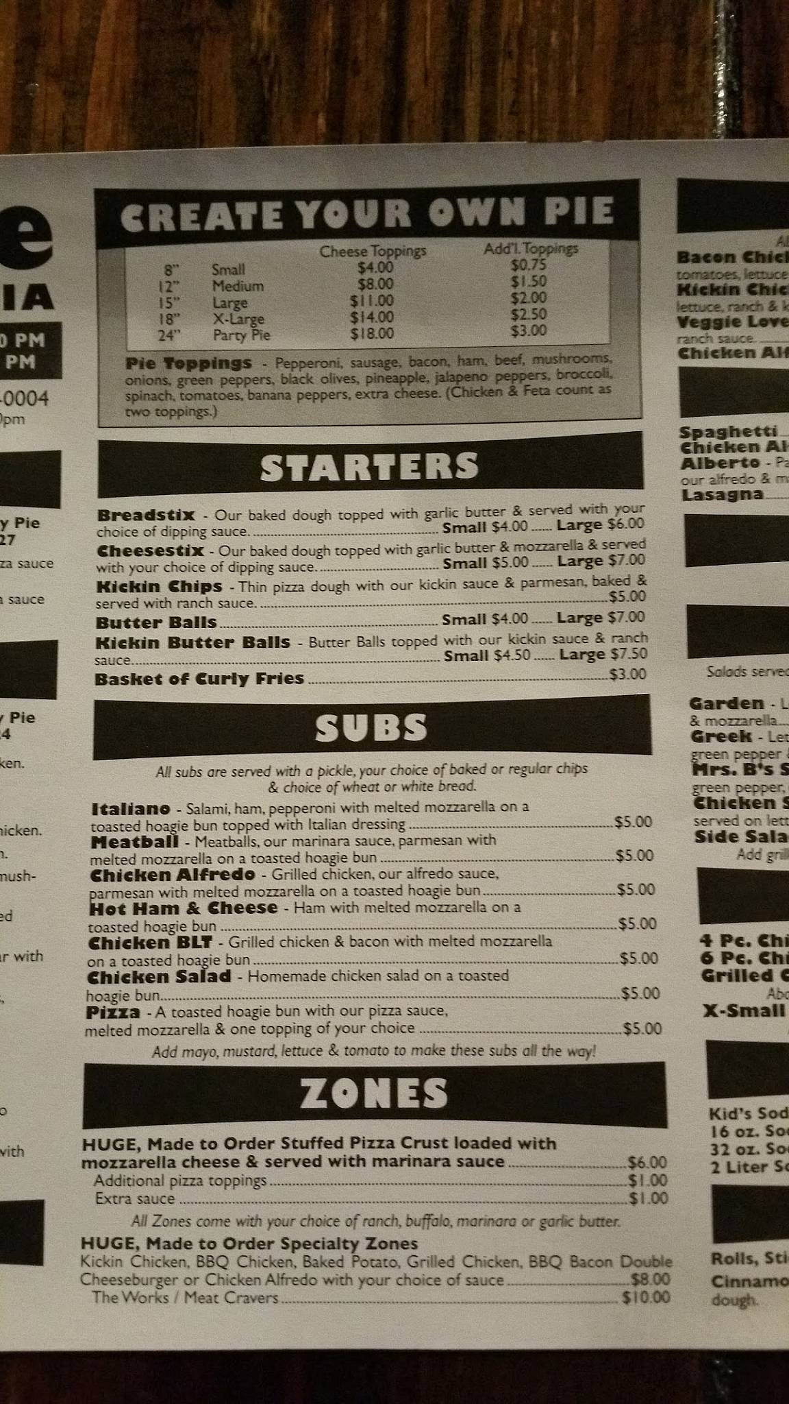 Menu at The Pie Hometown Pizzeria, Thomaston
