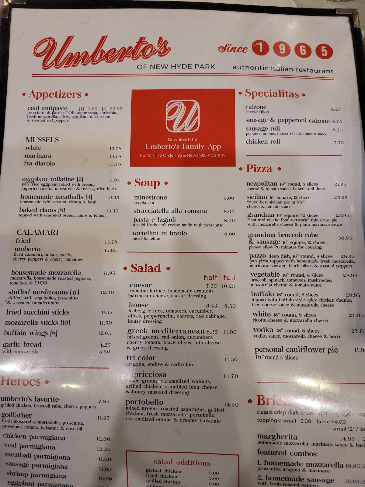 Carta de pizzería Umberto's Of New Hyde Park, New Hyde Park