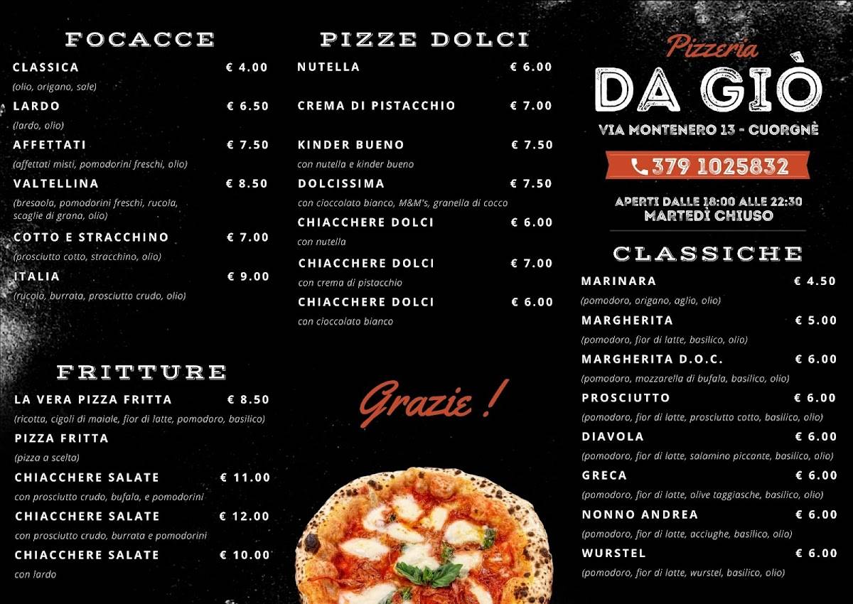 Menu da Da Giò pizzeria, Cuorgnè