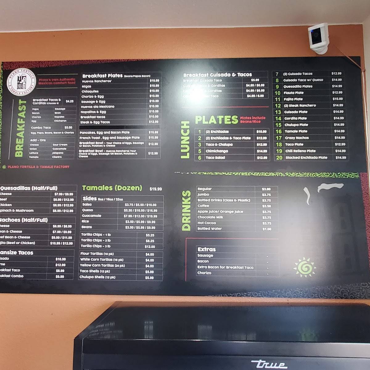 Menu at Plano Tortilla & Tamale Factory restaurant, Plano