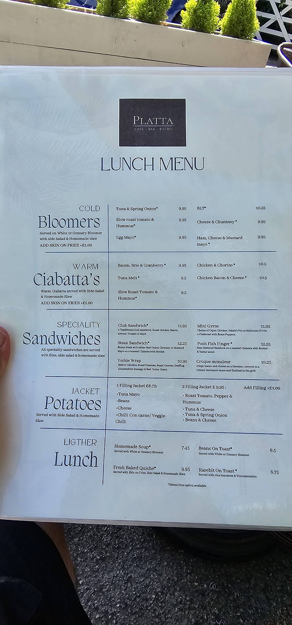 Menu at Platta Cafe Bar Bistro, Stanley Common