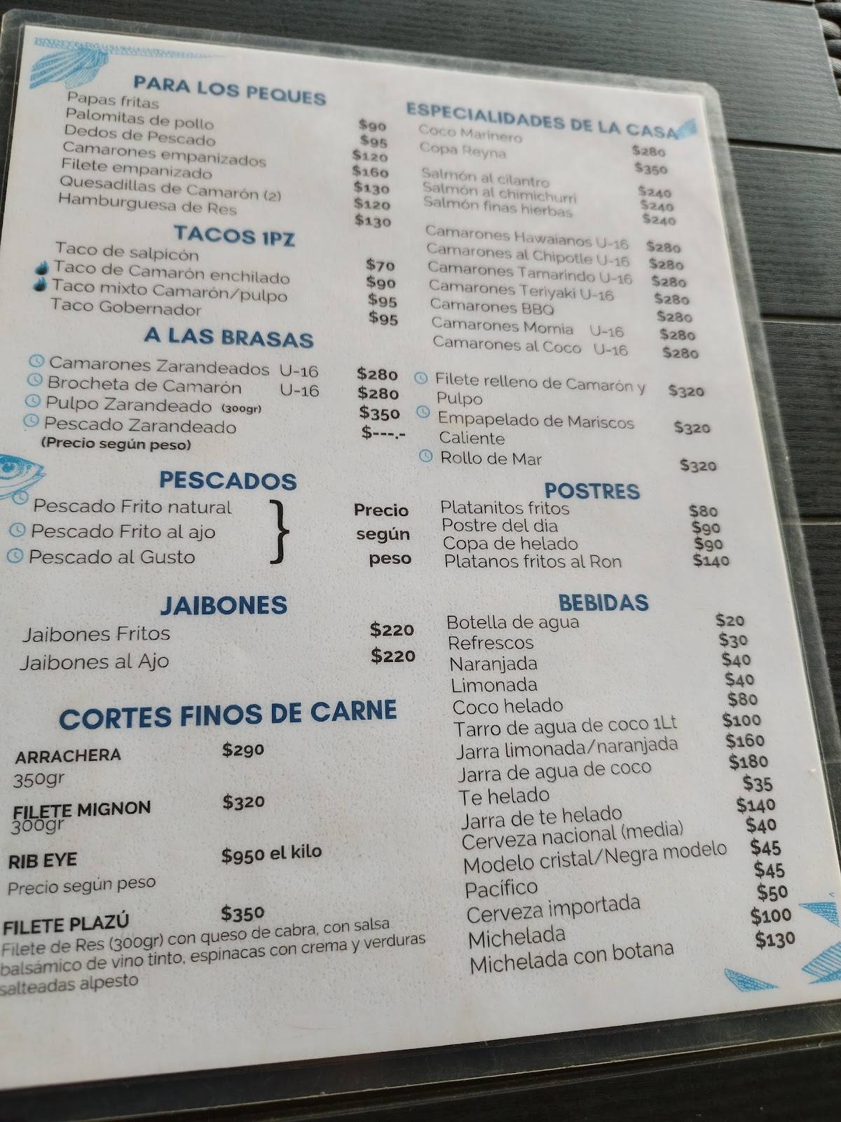 Carta del restaurante Playa Azúl Mariscos, Manzanillo, Blvd. Miguel del ...