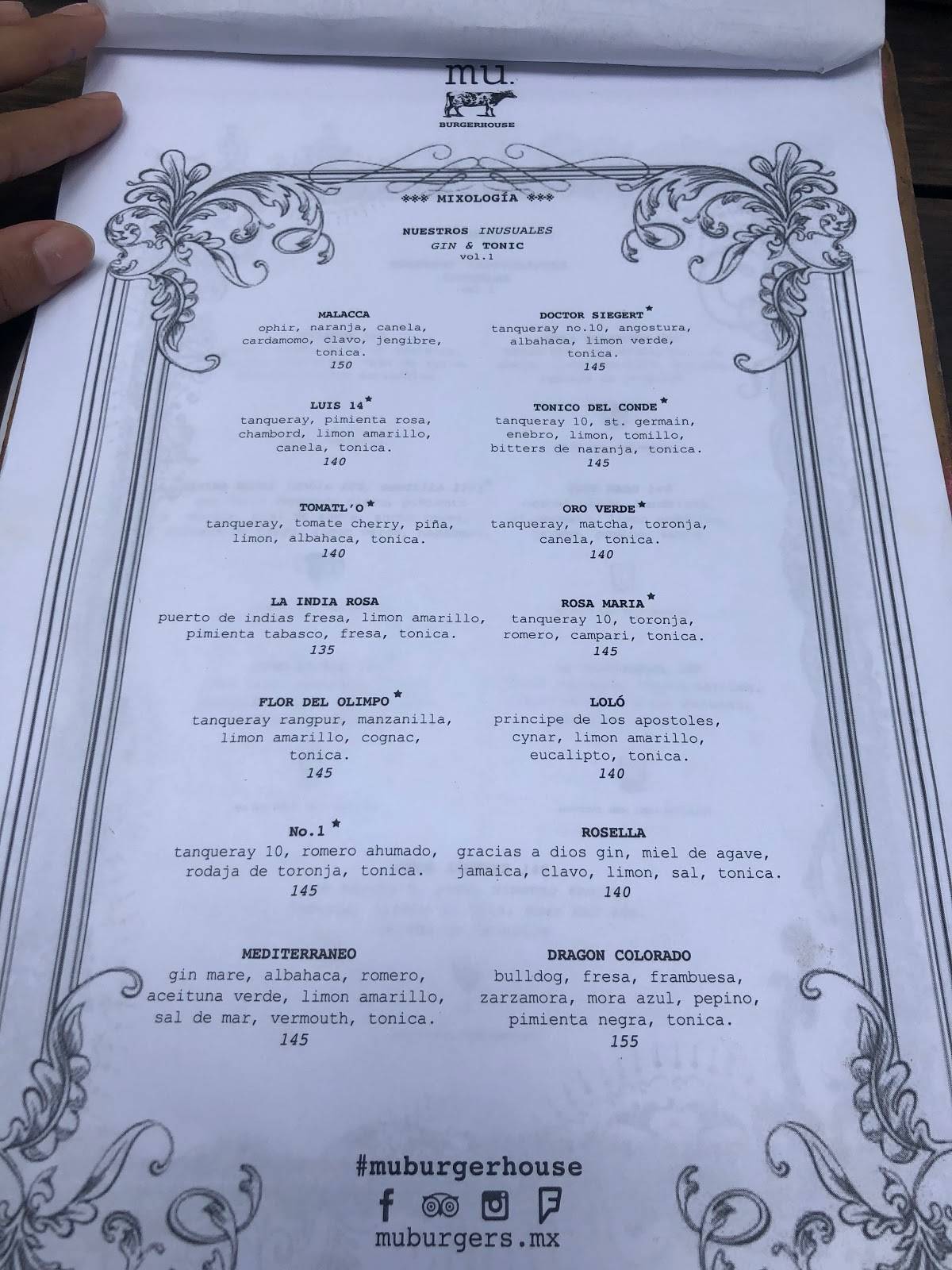 Carta del restaurante Mu. Burgerhouse, Playa del Carmen, Avenida 40 Nte ...