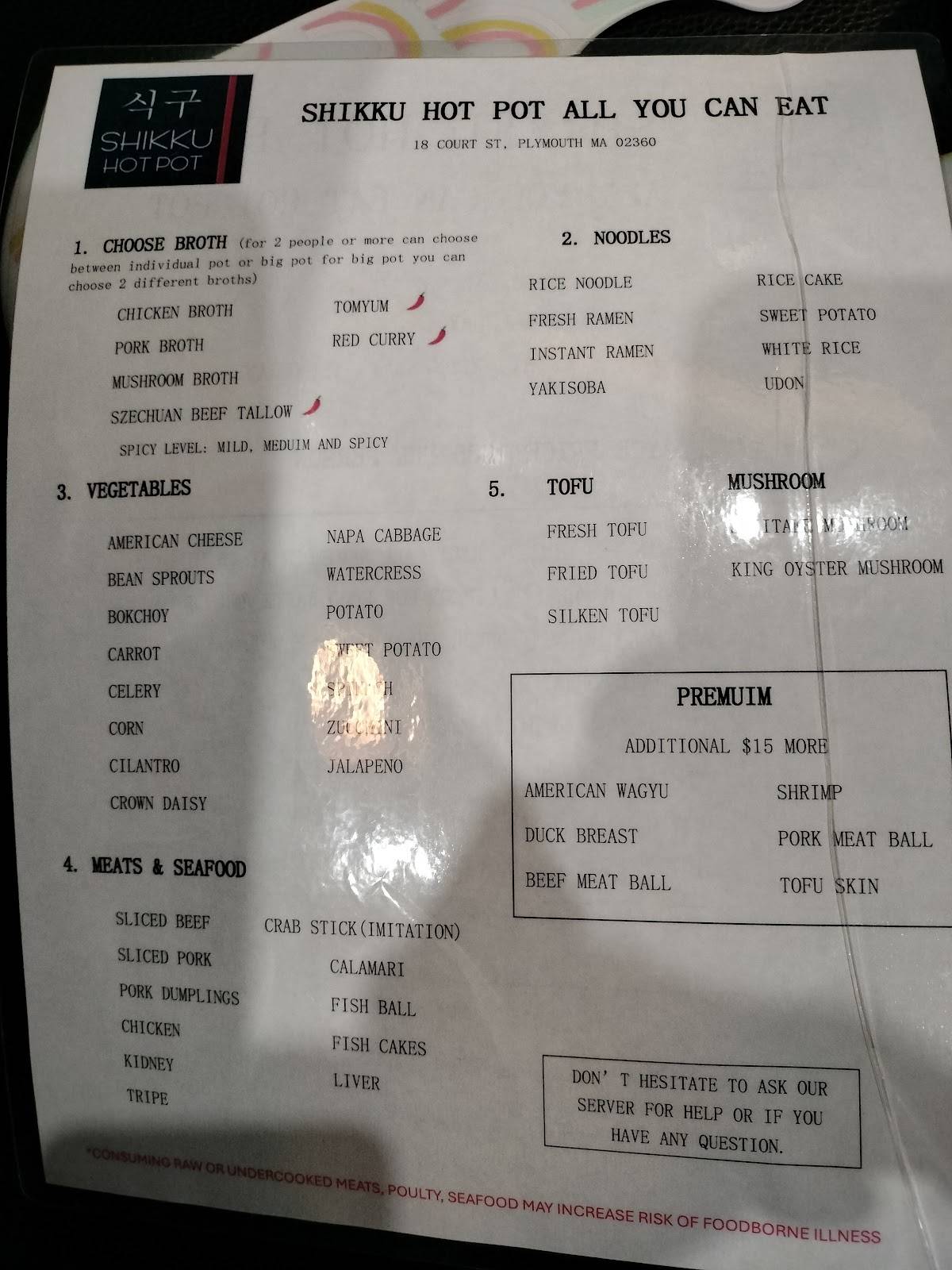 Menu at Shikku Hot Pot pub & bar, Plymouth