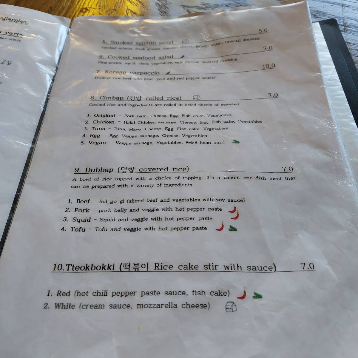 Menu at Pocha Korean Restaurant, Sheffield