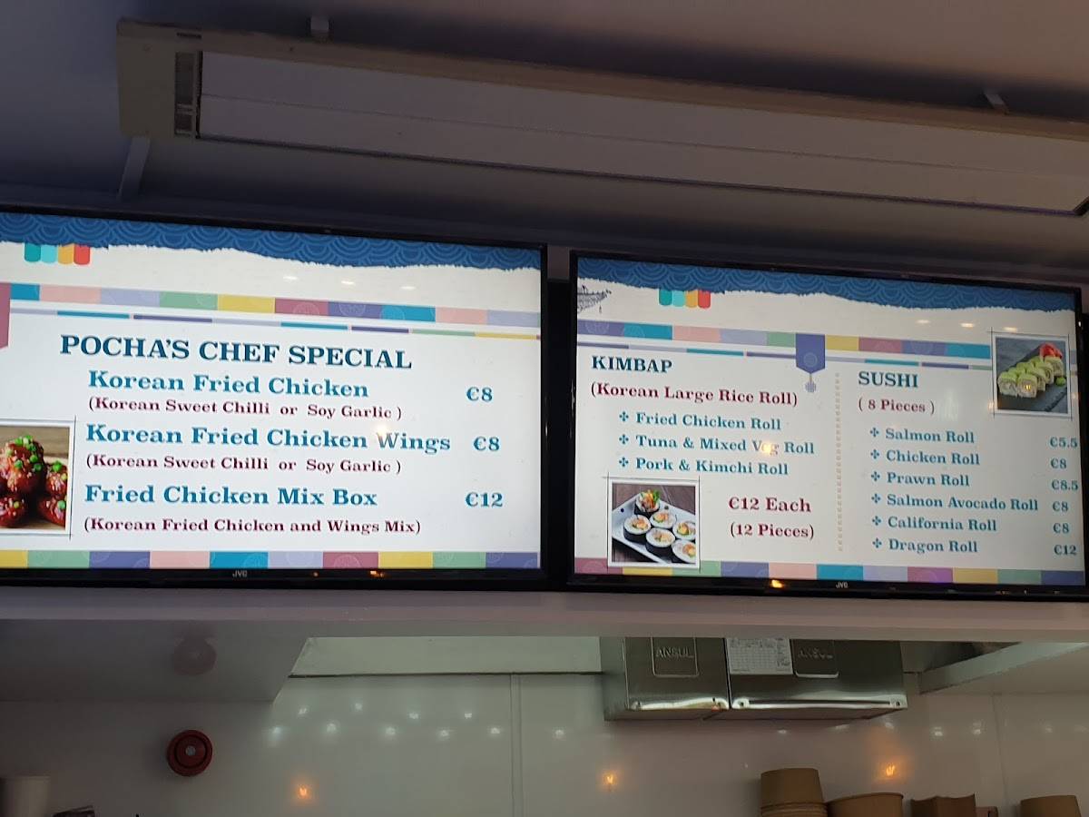 Menu at Pocha Korean Street Food restaurant, Dublin