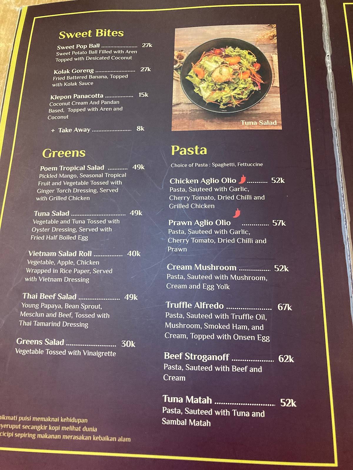 Carta de Poem Cafe and Resto Sumarecon Bandung, Bandung