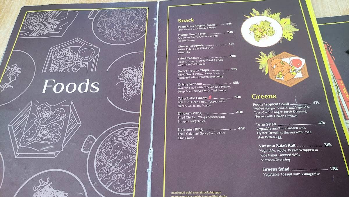 Carta de Poem Cafe and Resto Sumarecon Bandung, Bandung