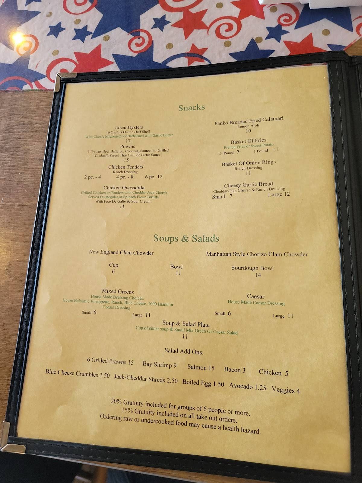 Menu at Pier Chowder House & Tap Room pub & bar, Point Arena