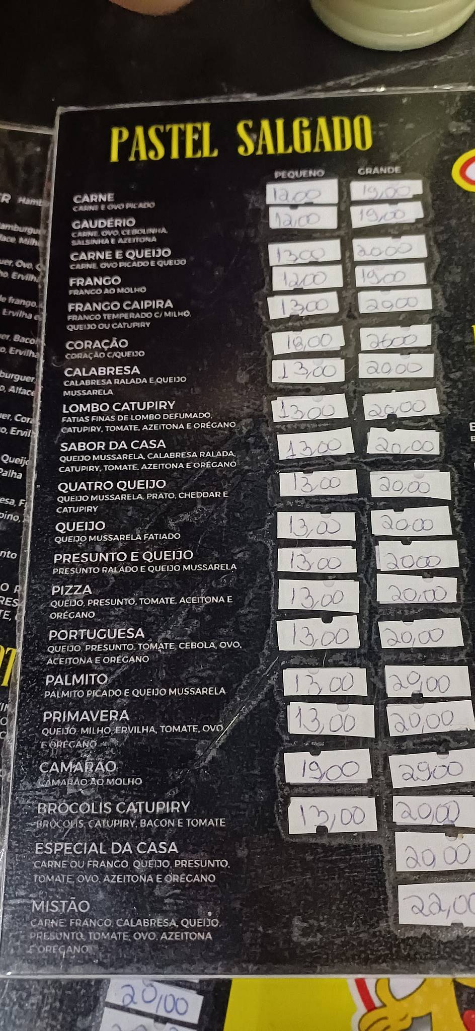 Carta del restaurante Point do Pastel, Florianópolis