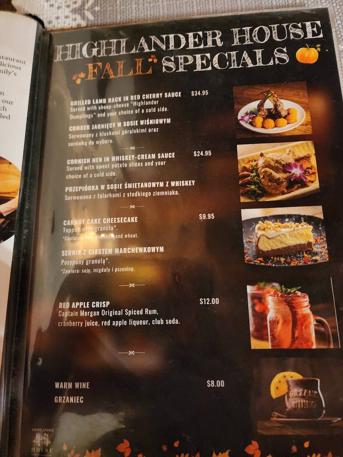 Menu at Polish Highlanders Restaurant, Bar, and Banquet Halls, Chicago