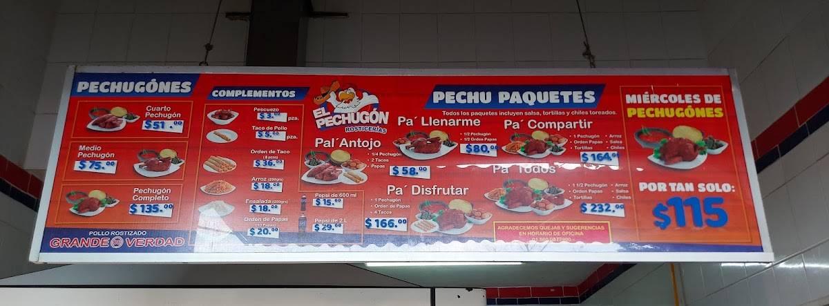 Carta del restaurante Pollo Pechugón San Rafael, Colima, Jalisco 1442b