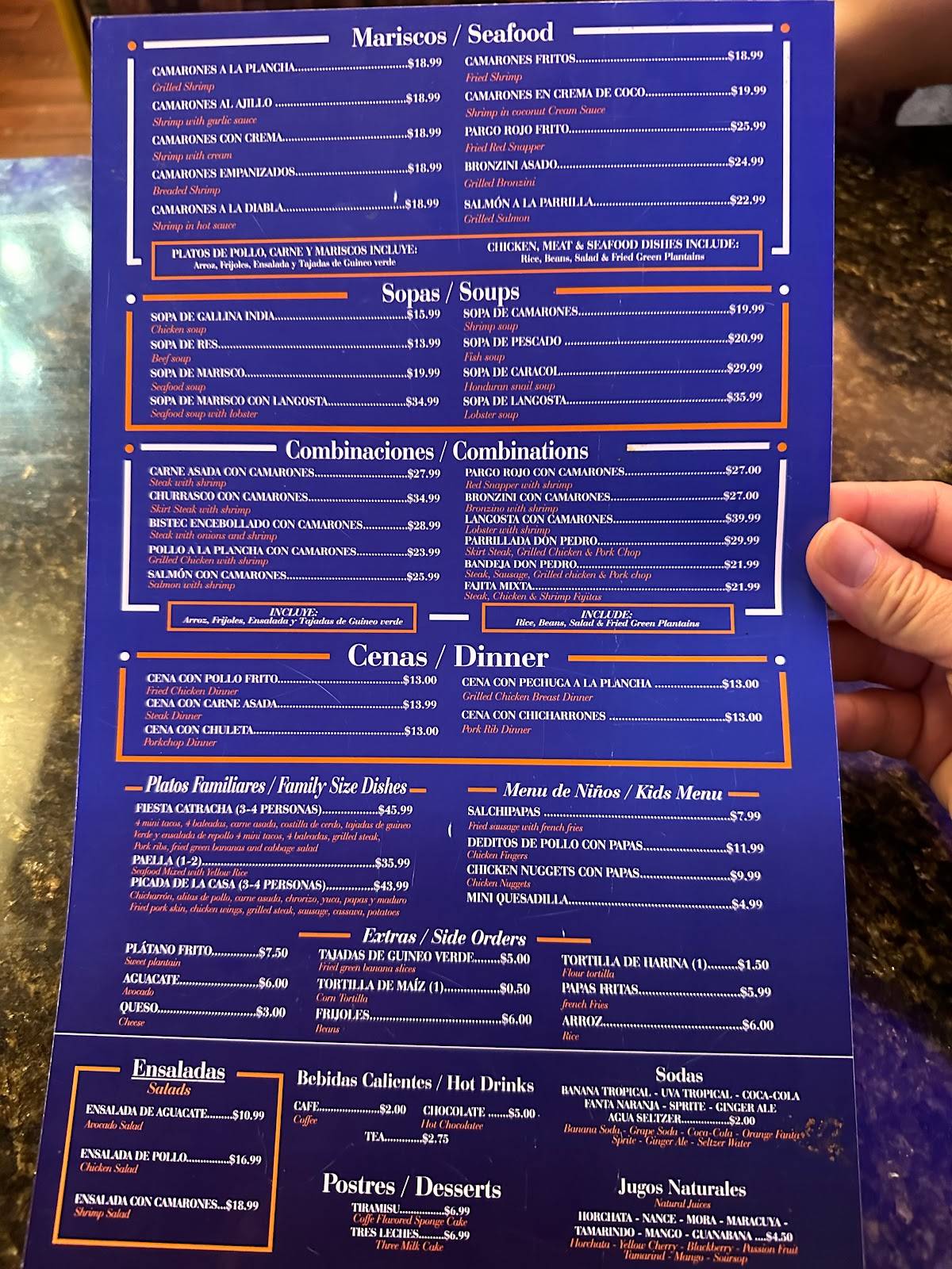 Menu at Pollos Don Pedro restaurant, Westbury
