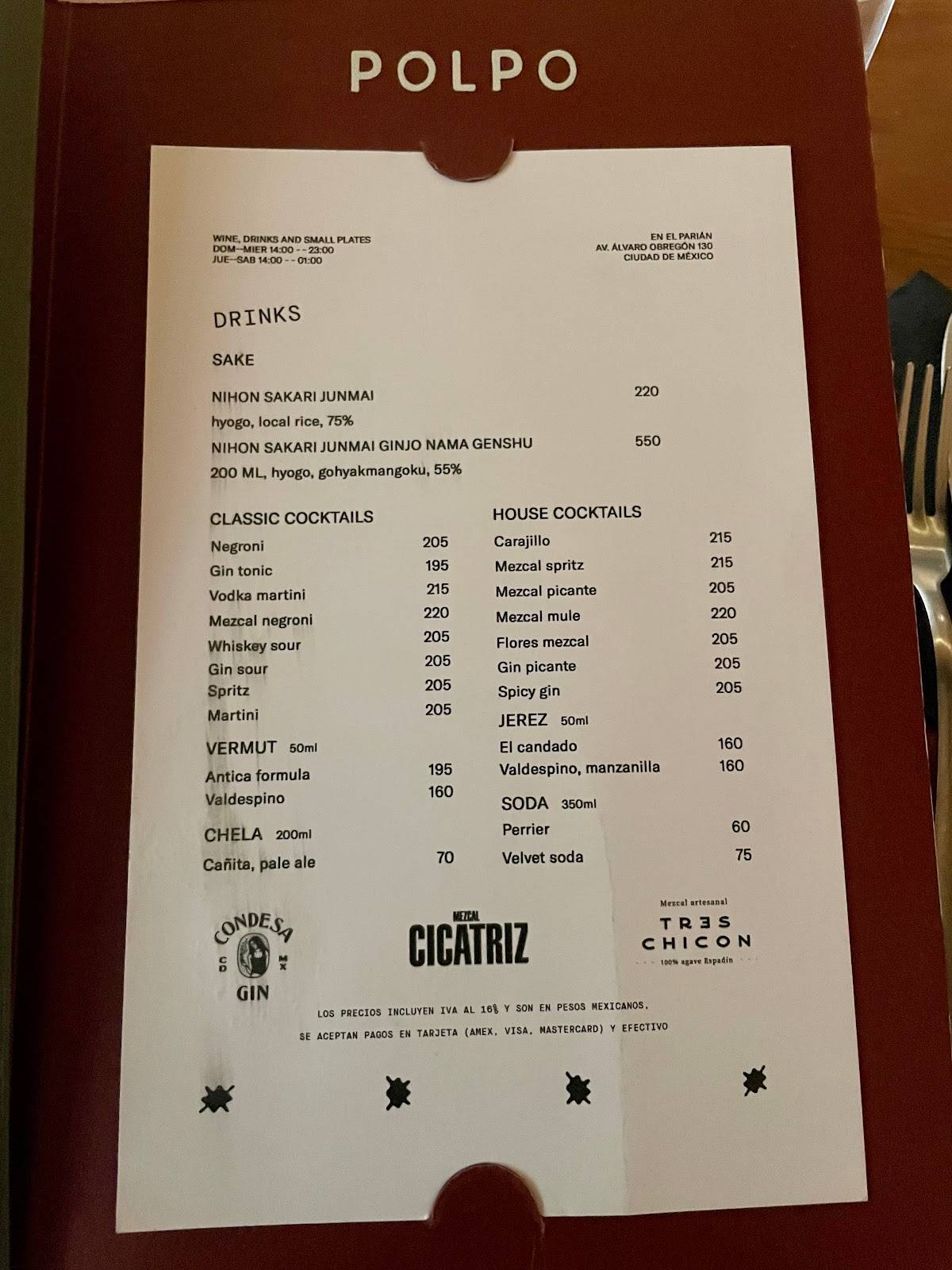 Carta de Polpo Barrio Rest, Mazatlán
