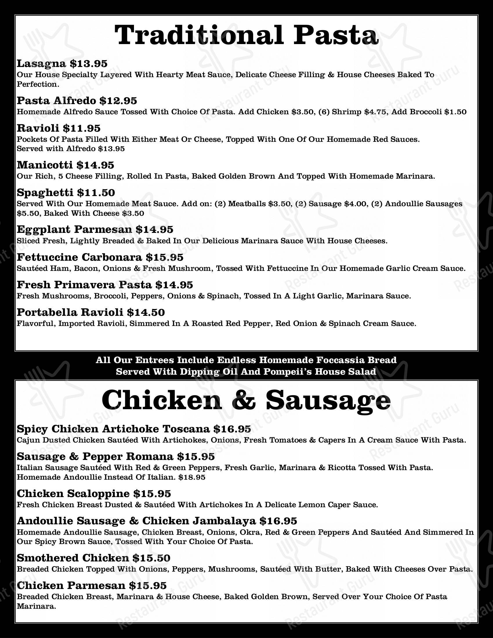 Menu at Pompeii's Pizzeria & Italian Eatery, Port Huron