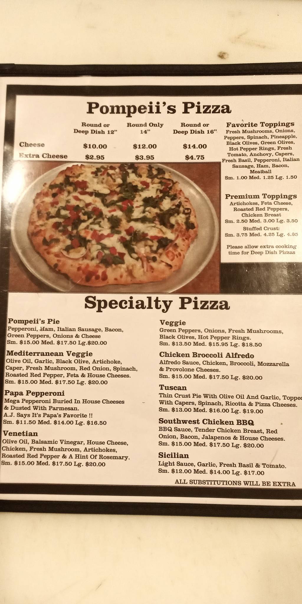 Menu at Pompeii's Pizzeria & Italian Eatery, Port Huron