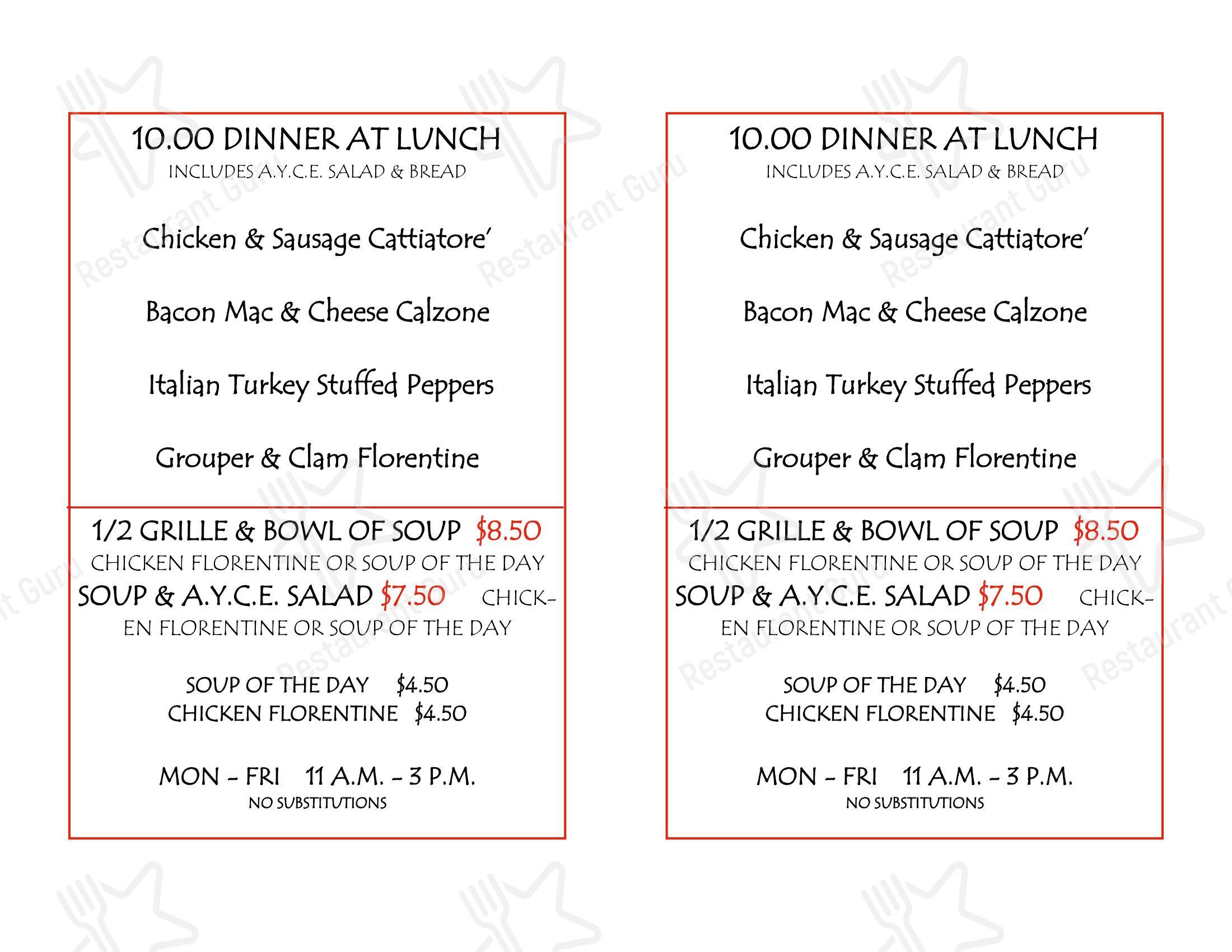 Menu at Pompeii's Pizzeria & Italian Eatery, Port Huron