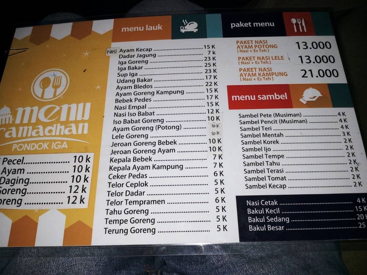 Menu at Pondok Iga, Lumajang