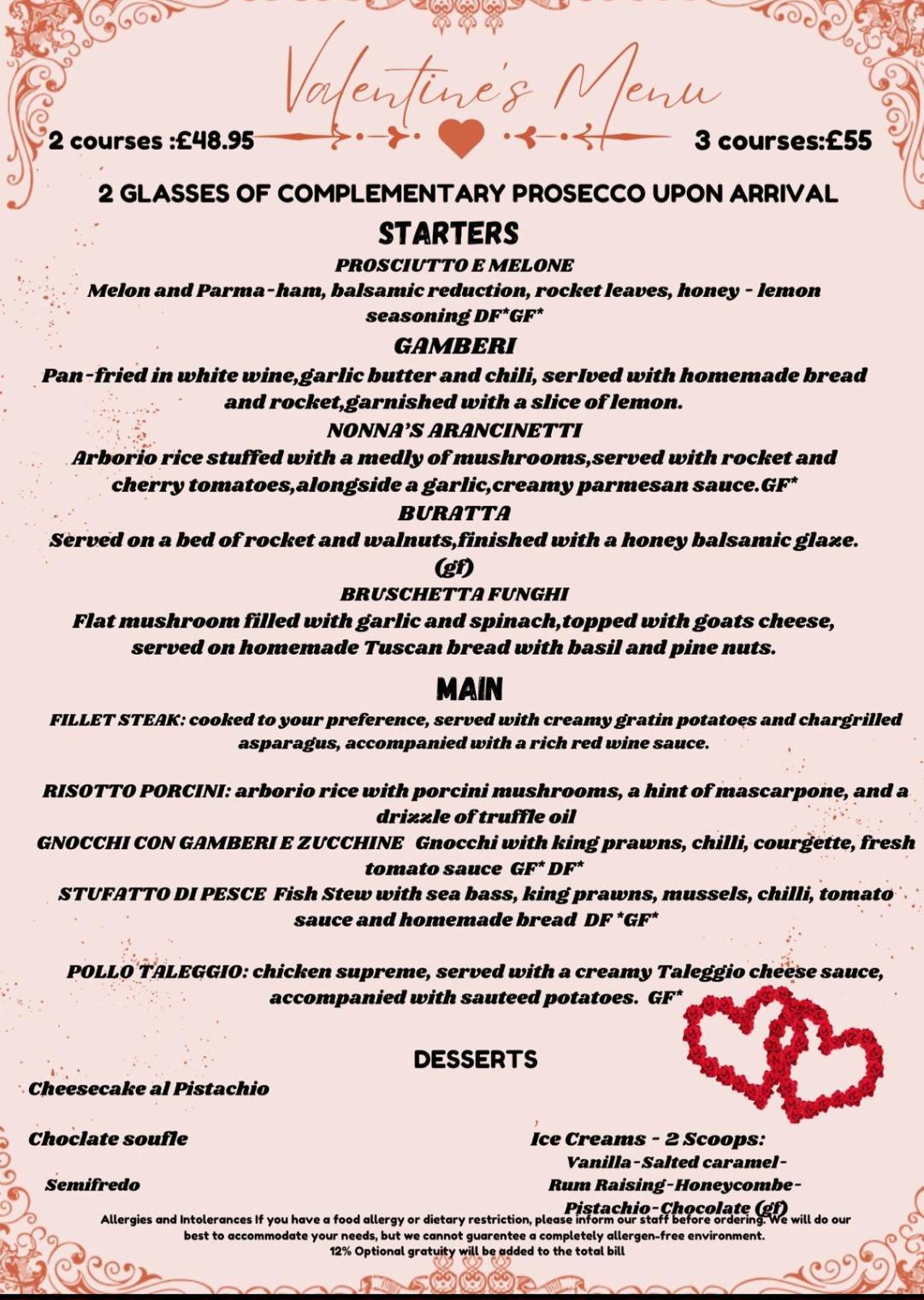Menu at Ponte Vecchio restaurant, Tiverton