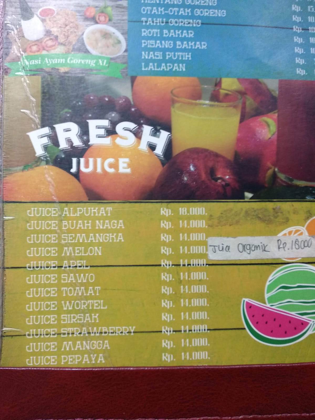 Menu at Jawi Ria restaurant, Pontianak, W8XV+FPH