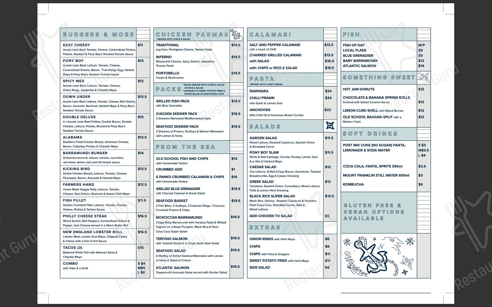 Menu at Pony Boy restaurant, Melbourne
