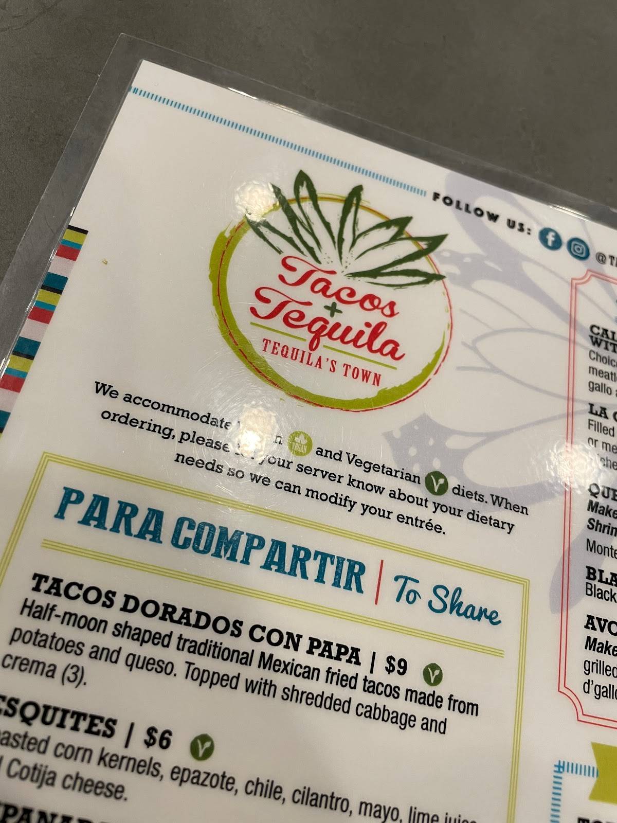 Menu at Tacos+Tequila by Tequila's Town restaurant, Pooler