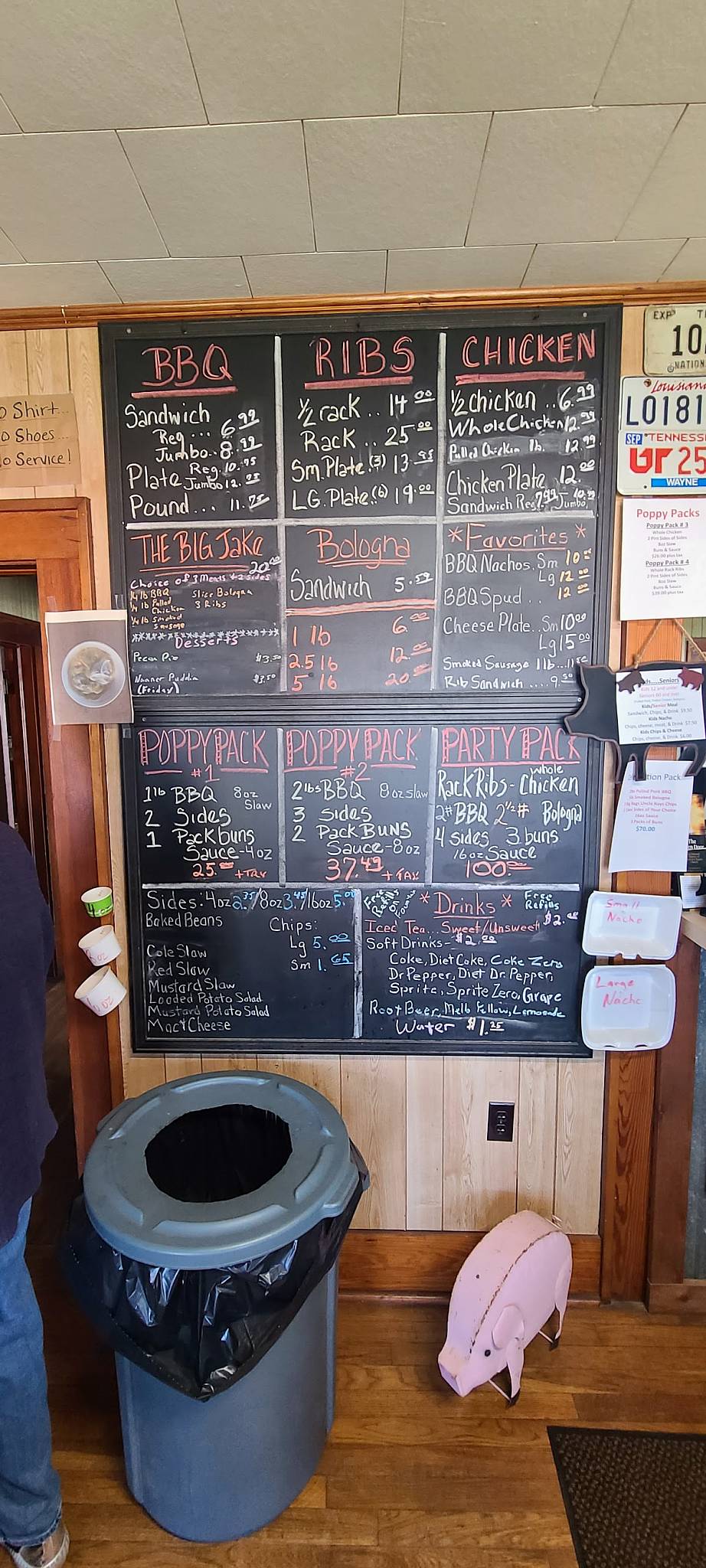 Menu at Poppy's Barbecue, Crump