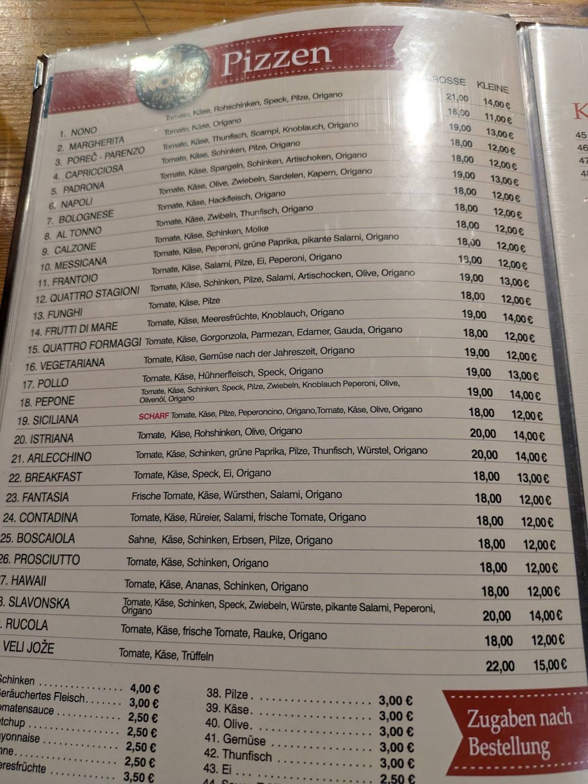 Menu at Pizzeria Nono, Poreč